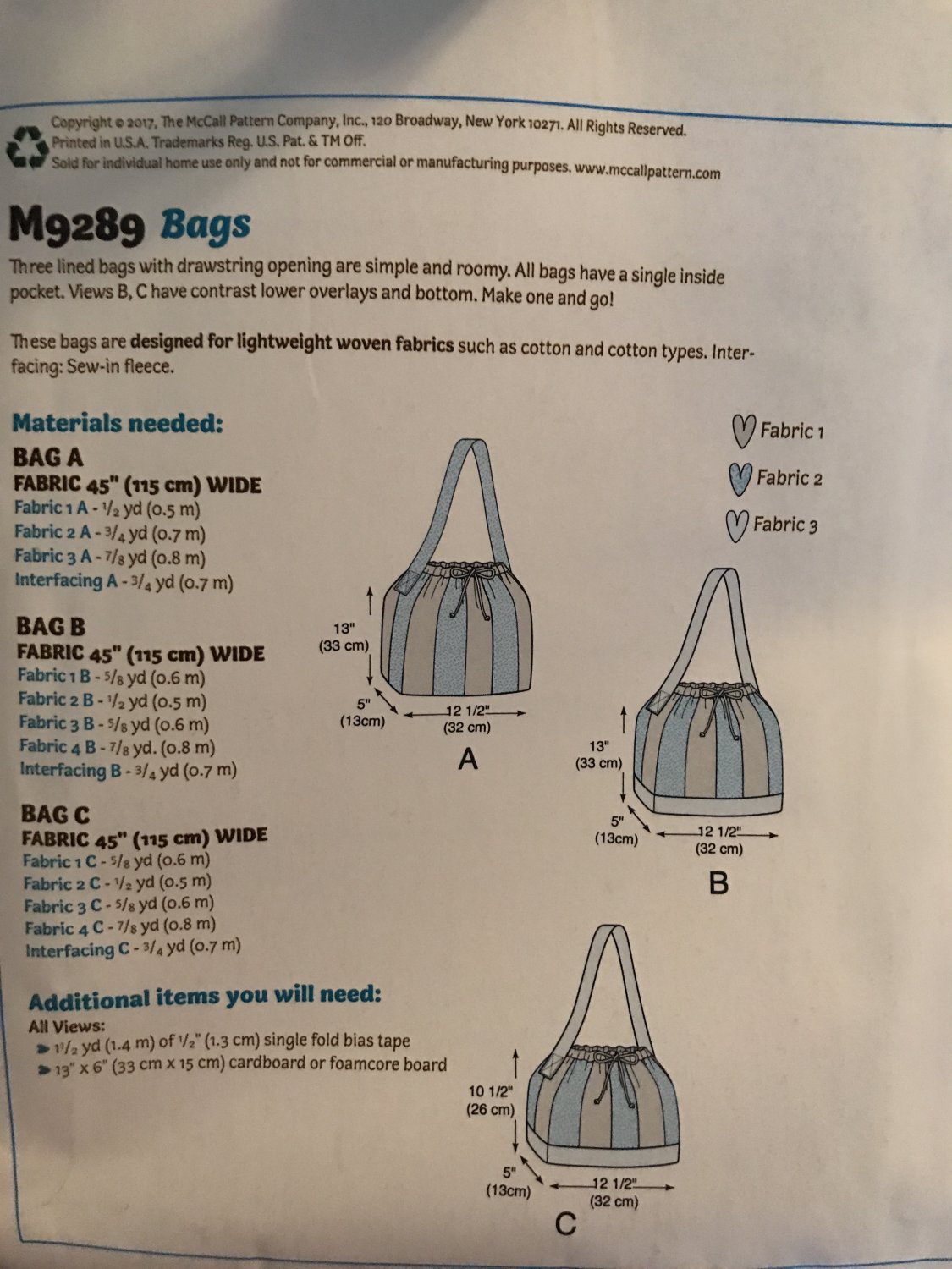 Bag Purse Pattern McCall's Stitch 'n Save Sewing Pattern M9289 9289 UNCUT