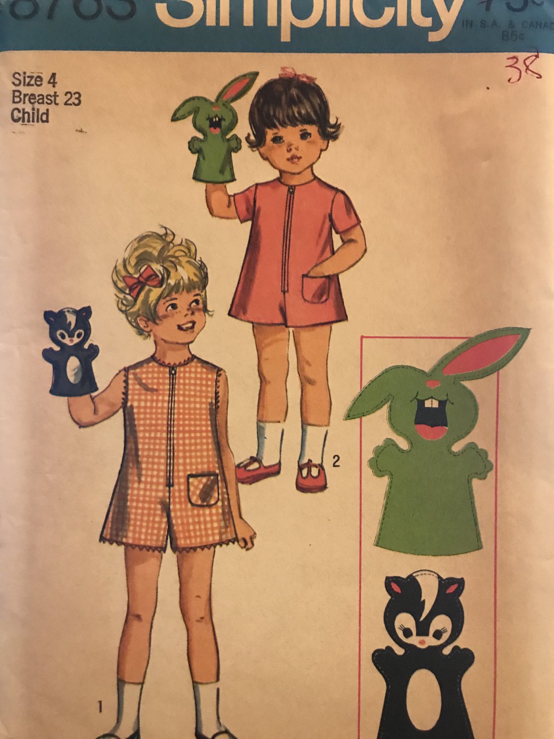 Simplicity 8763 Child's Pantdress and puppets Size 4 breast 23" Sewing ...