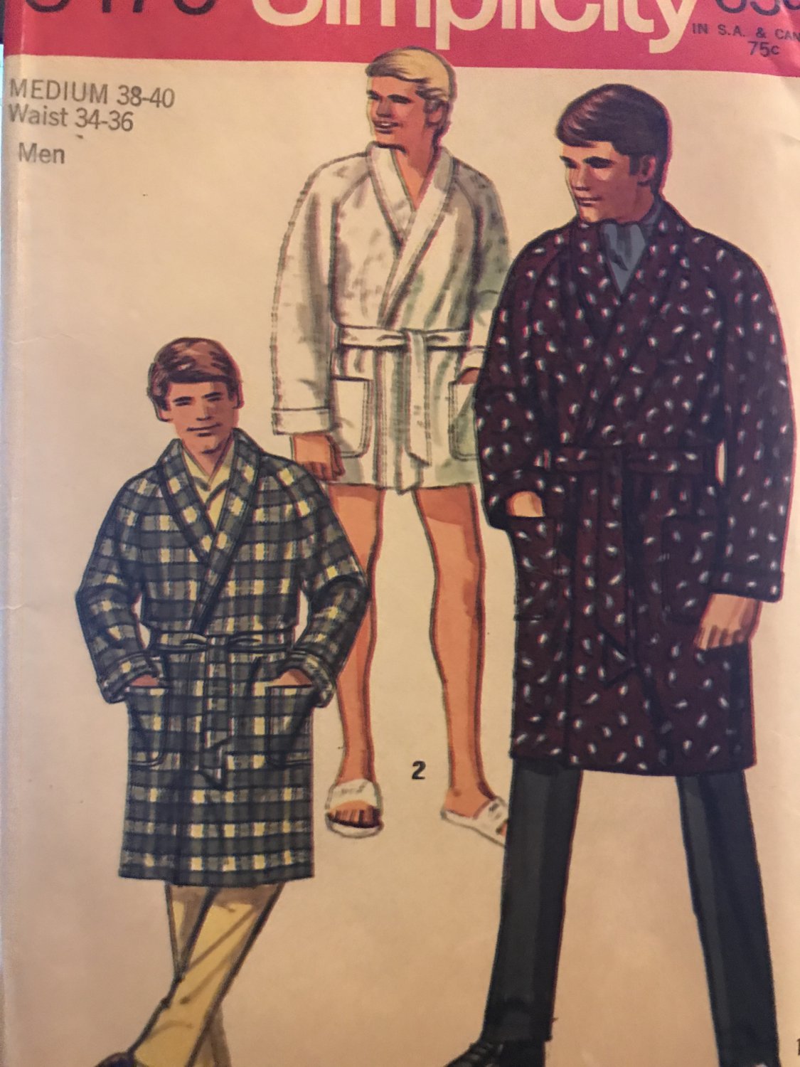 Simplicity 8470 Mens Bathrobe Robe Smoking Jacket Pool Beach sewing ...