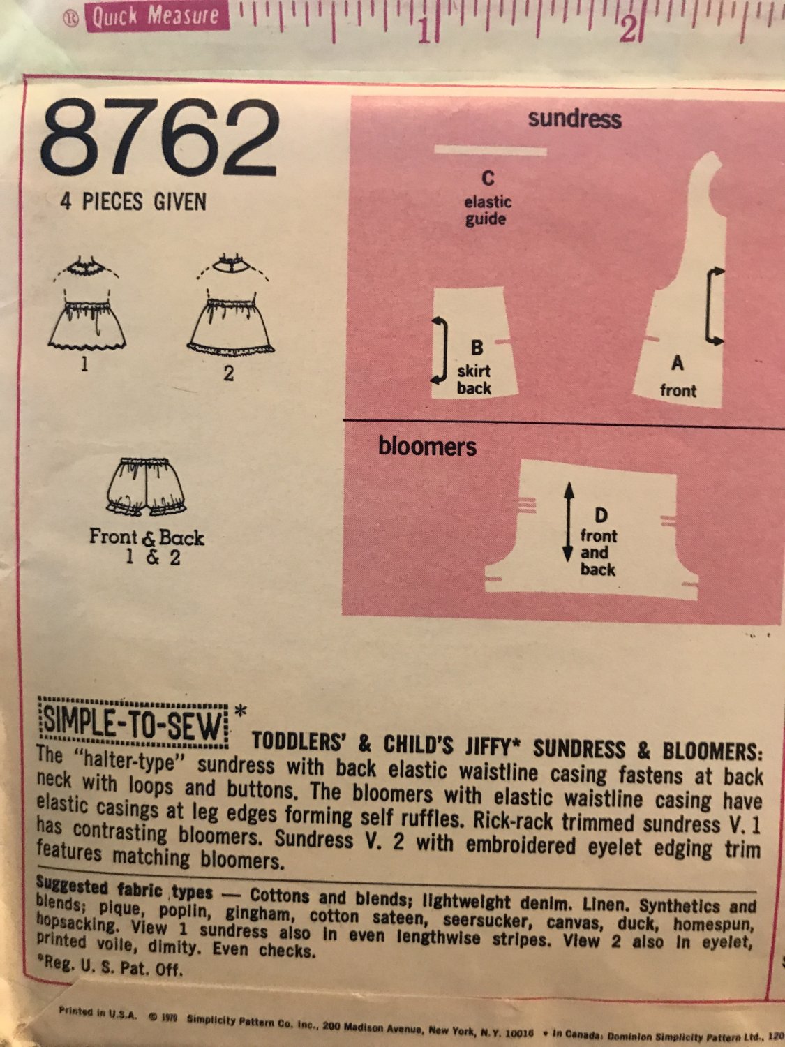 Simplicity 8762 Toddlers' Jiffy Halter Sundress & Bloomers Sewing ...