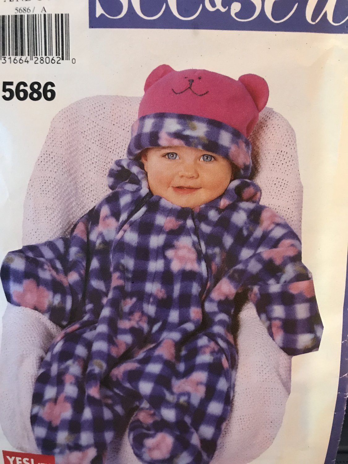Butterick Sewing Pattern 5686 Baby Bunting and Animal hat size newborn ...