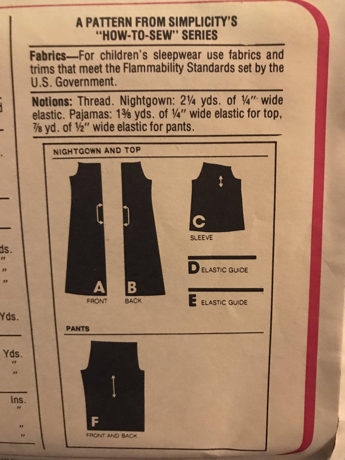 Simplicity 8134 Childs' Pajama Nightgown Slipper Sewing Pattern Size 7