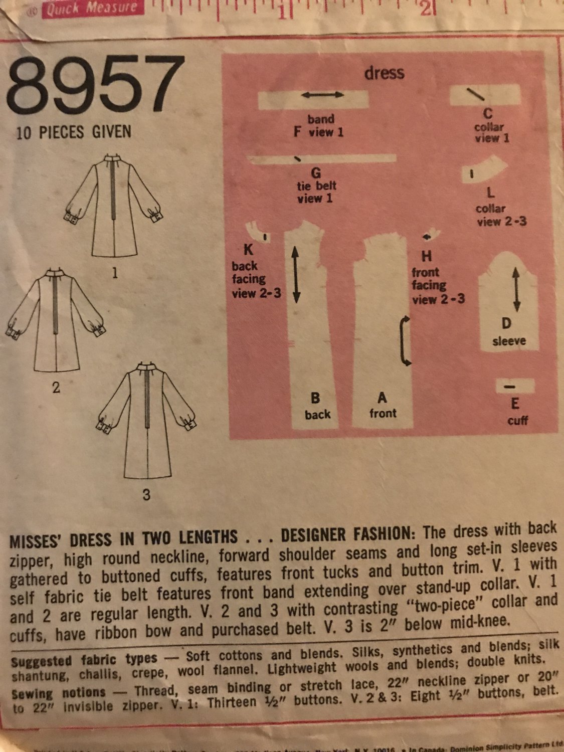 Simplicity 8957 Misses' One-Piece Dress Designer Fashion Sewing Pattern ...