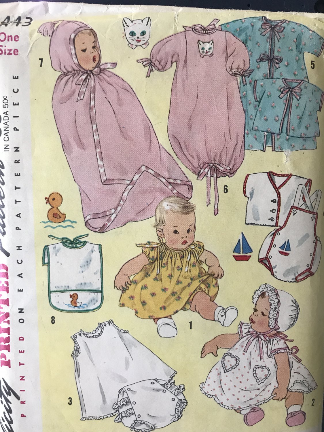 Simplicity 1443 Infant Layette, Bunting, Kimono, slip,..Vintage, Circa ...