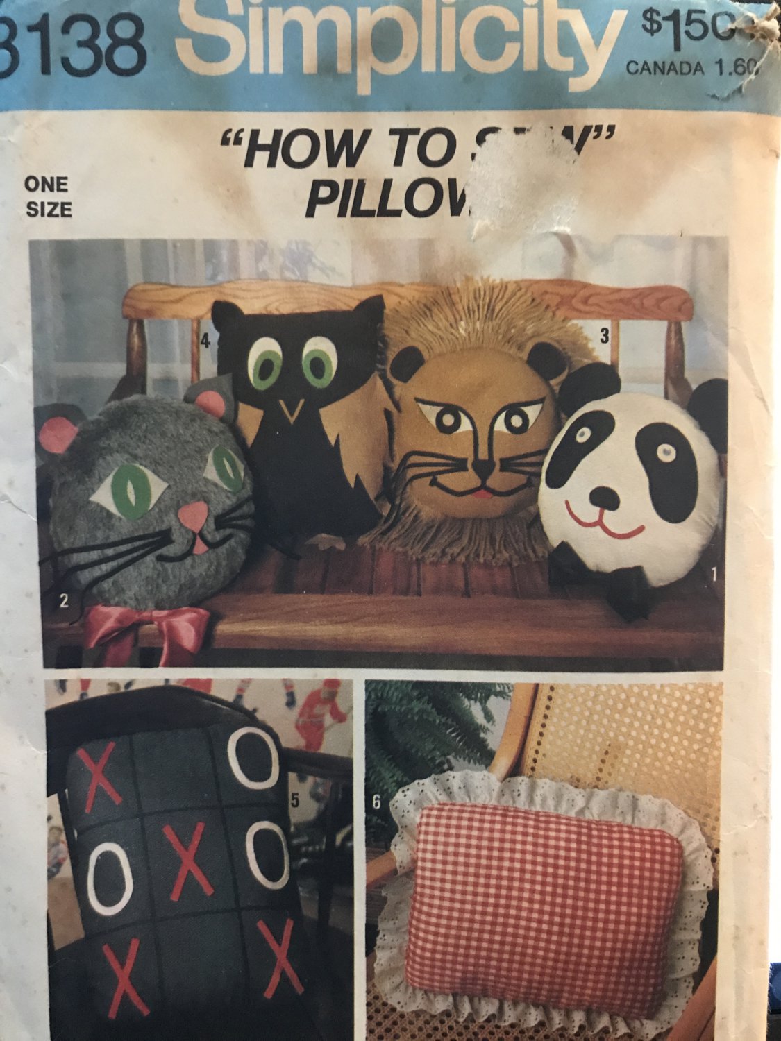 Simplicity 8138 Craft Sewing Pattern Set of Pillows Lion Owl Panda Cat ...