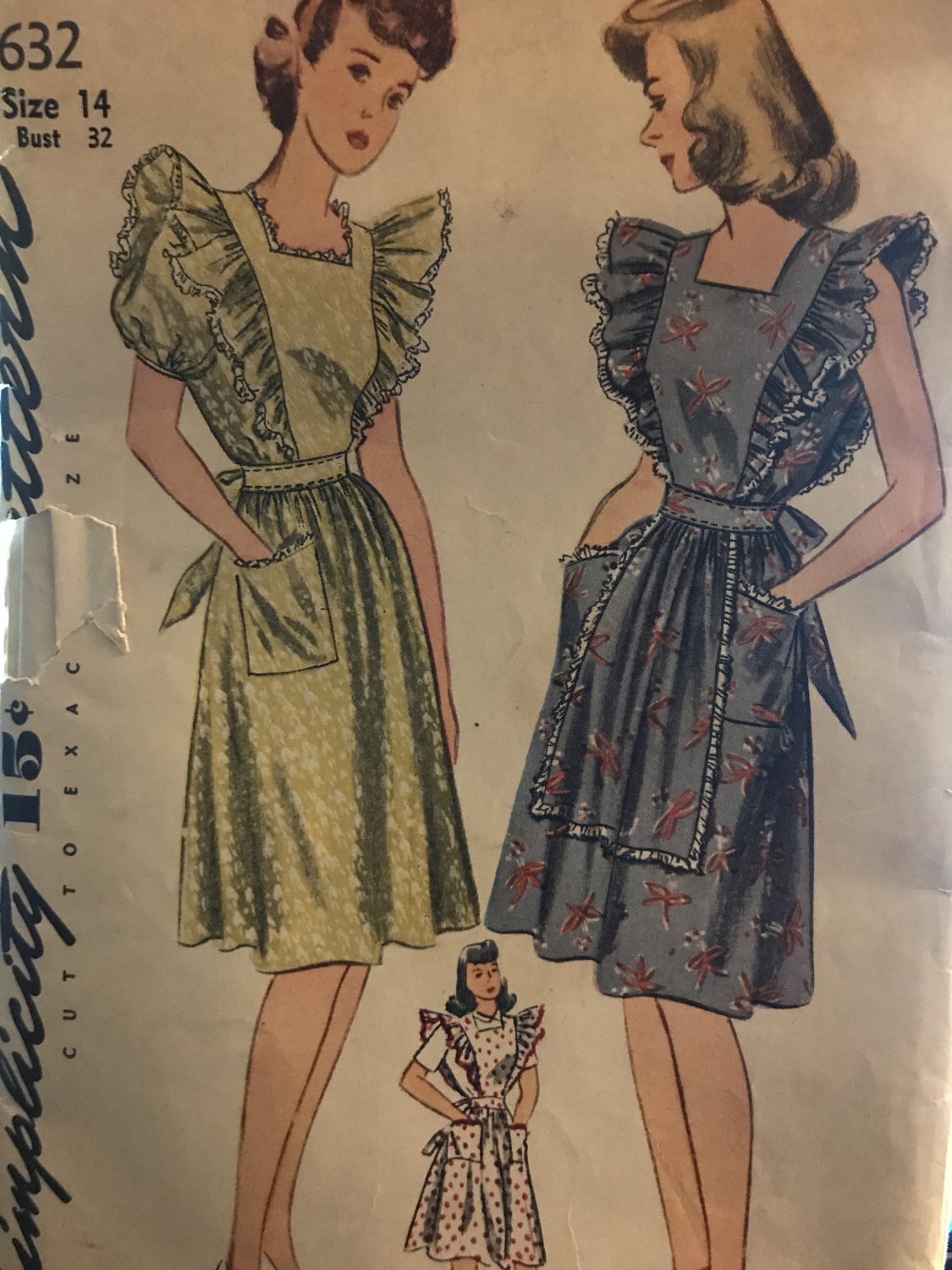 Simplicity 4632 Dress or Pinafore Size 14 bust 32 sewing pattern 1940's