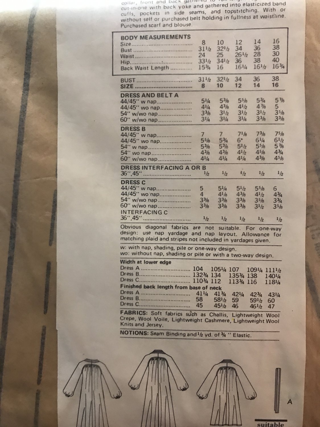 Vogue 9264 Misses' Dress. Loose-fitting and flared Size 14 Sewing Pattern