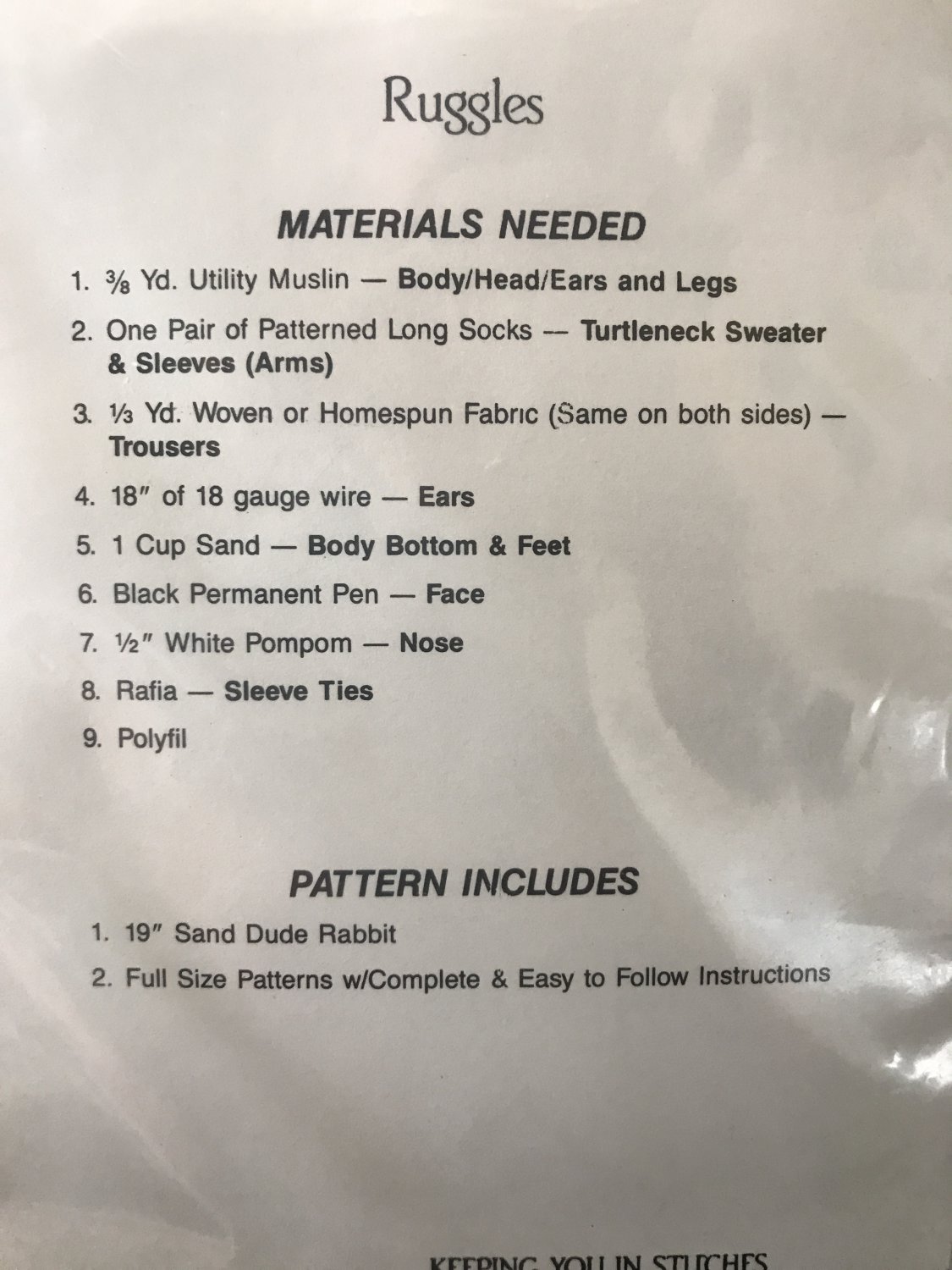 Keeping you in Stitches Sand Dude Series Ruggles 19" Rabbit w/Sand ...