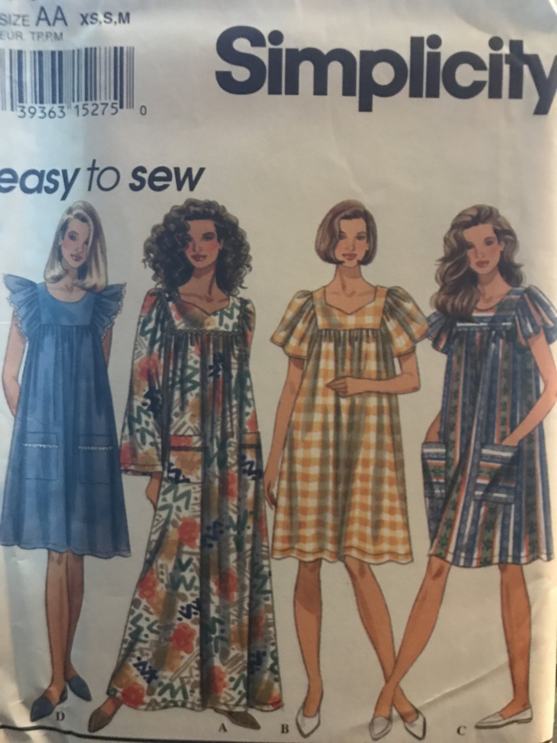 Simplicity 8959 Pullover Caftan House Dress Muu Muu size XS S M Sewing ...