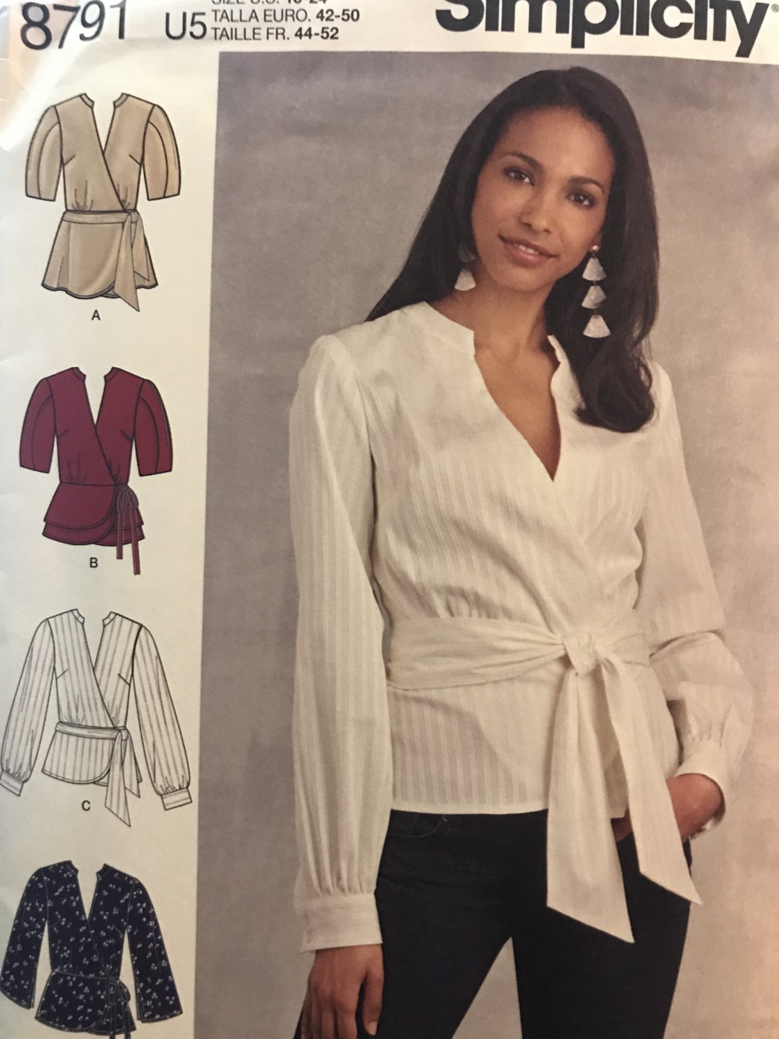 Simplicity 8791 Sewing Pattern Misses' Wrap Top Sleeve Variations plus ...
