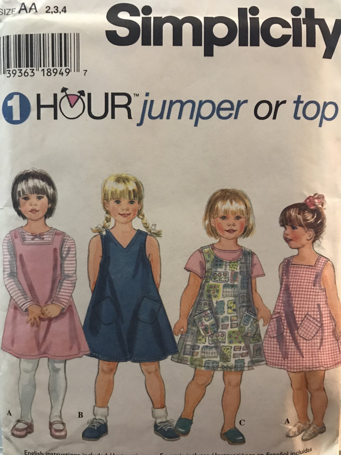 Simplicity 7149 Child's Jumper and Top Sewing Pattern Size 2 3 4