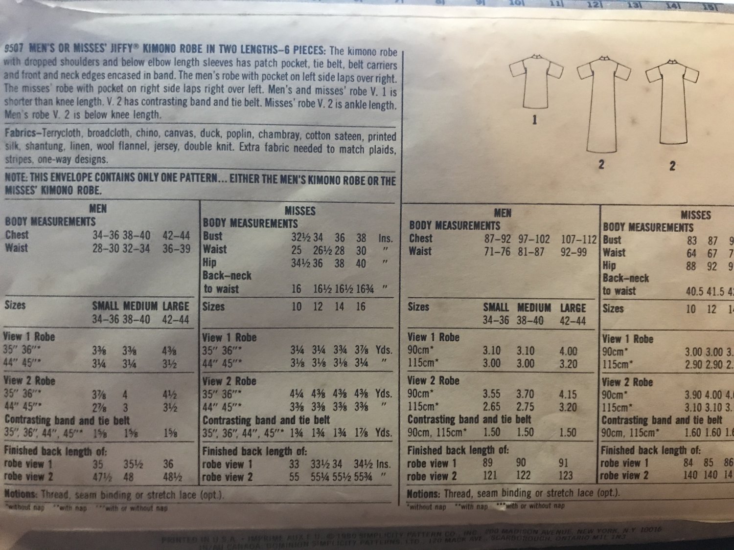 Simplicity 9507 5685 Simple-To-Sew Misses Jiffy Kimono Robe in 2 ...