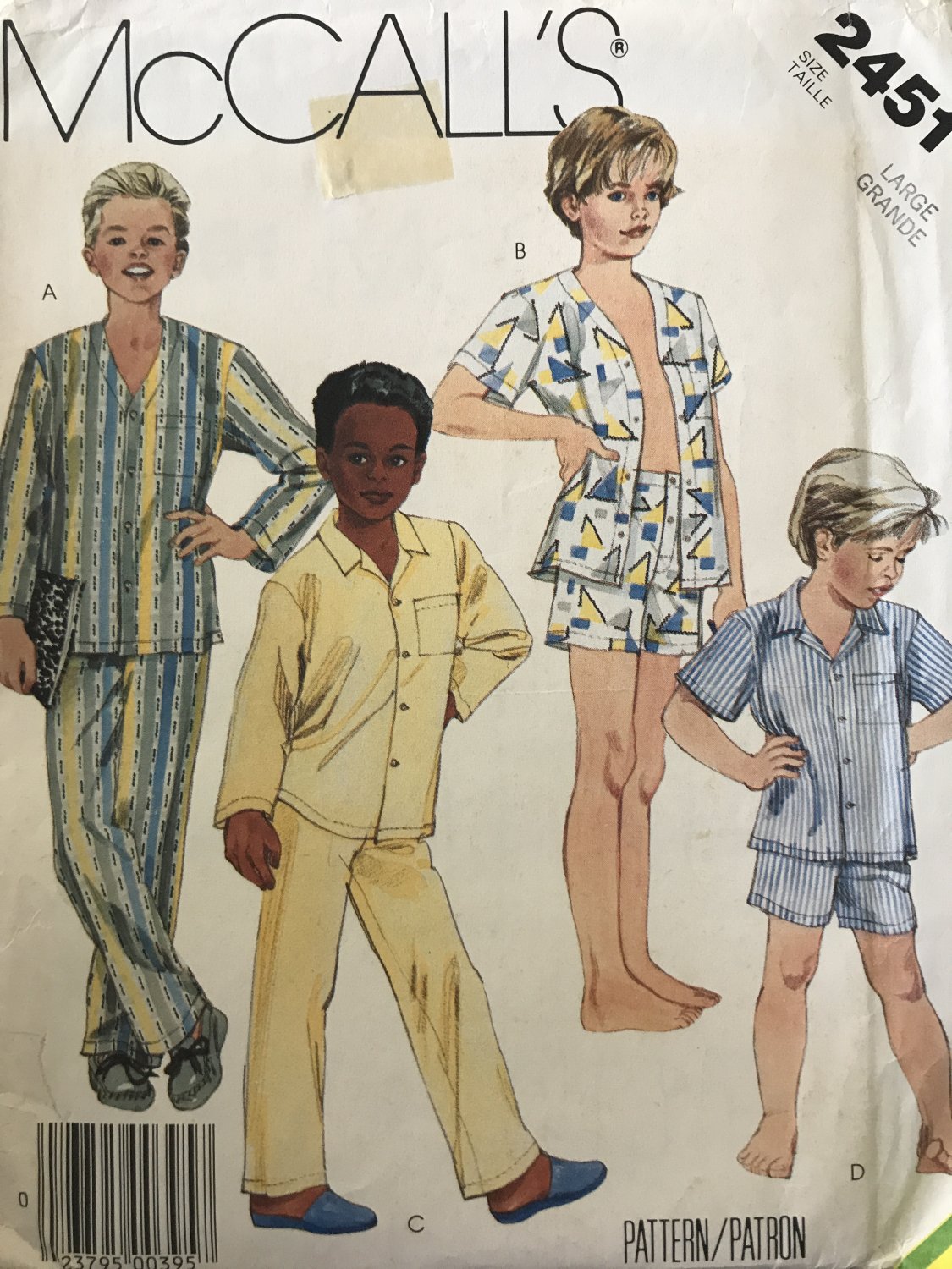 McCall's 2451 Boys Pajamas Size large 14 - 16 Sewing Pattern