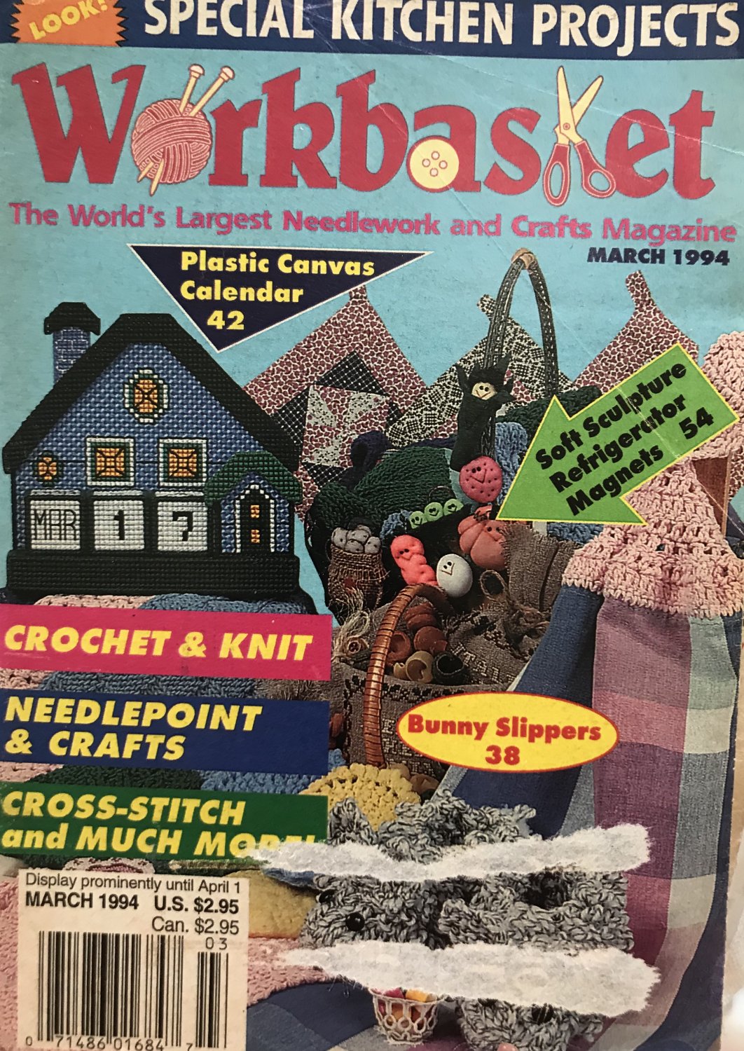 Workbasket Magazine March 1994 Vintage Patterns Bunny Slippers Kitchen ...