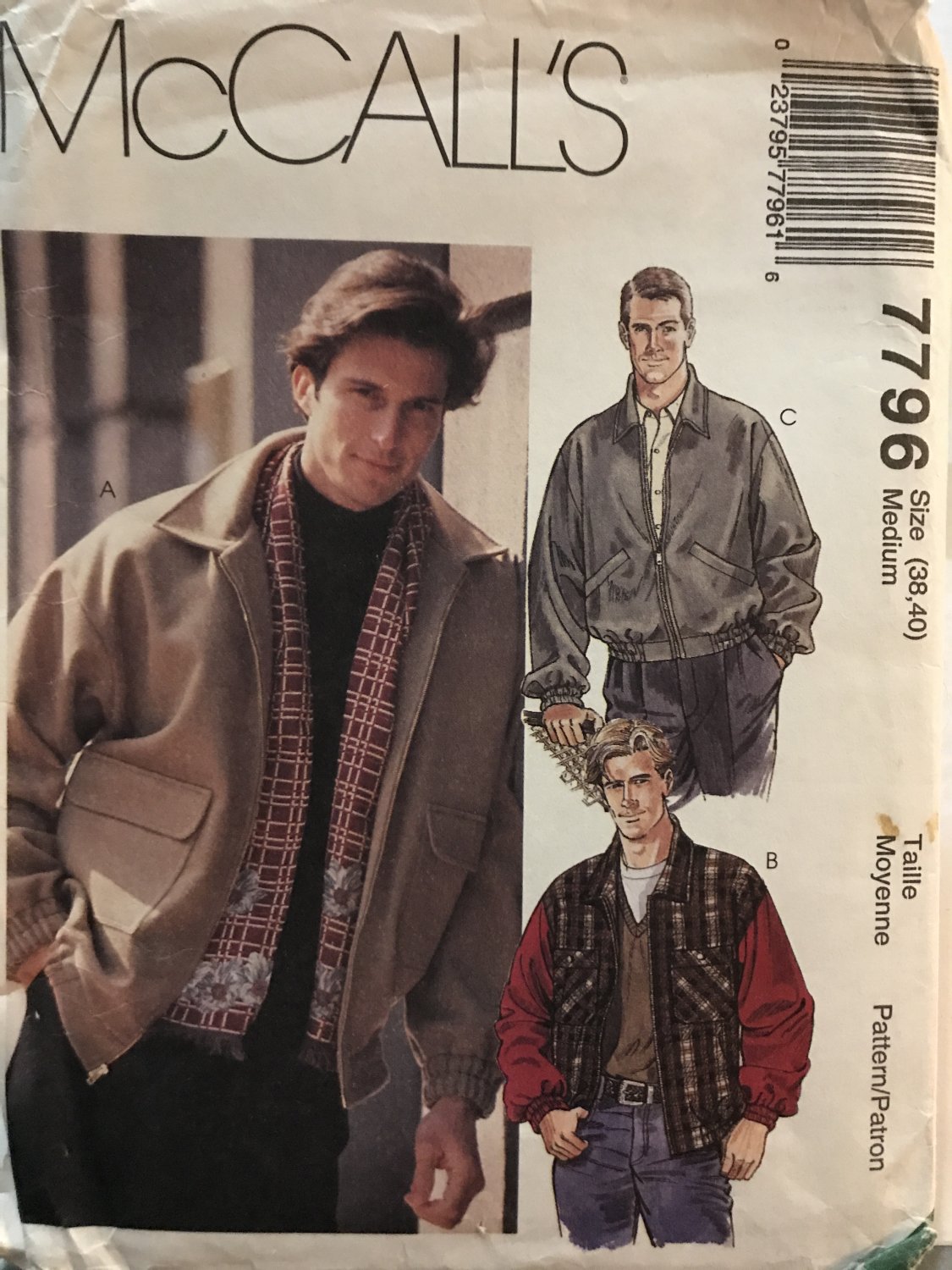 McCalls 7796 Mens Bomber Jacket Pattern - Lined / Patch or Welt Pockets ...