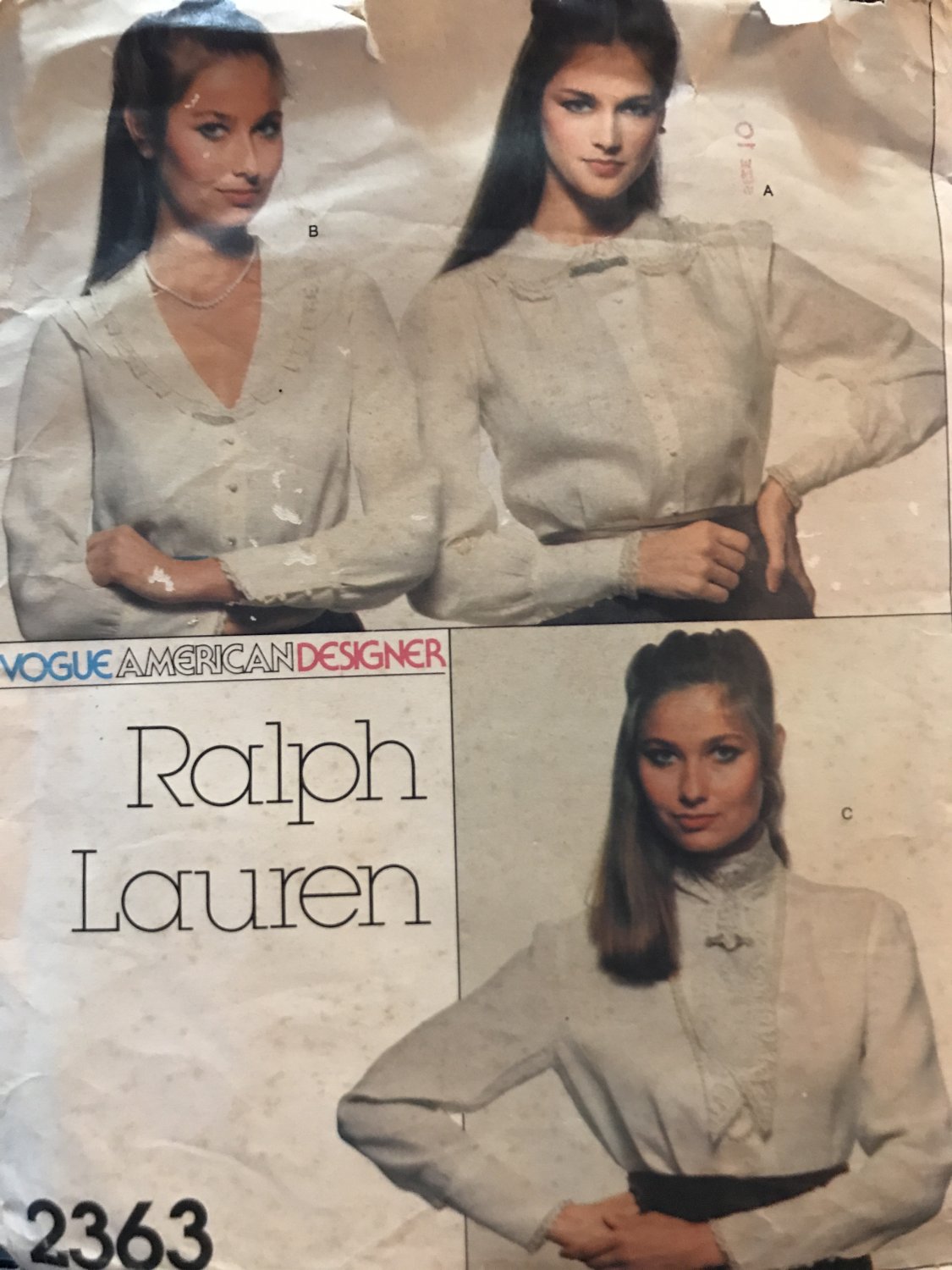 Ralph Lauren Vogue Sewing Pattern American Designers 2363 Blouse size 10