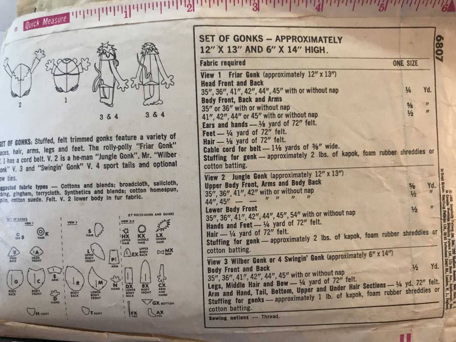 Simplicity 6807 1960s GONKS Pattern Jungle Friar Gonk Wilbur Gonk 12 ...