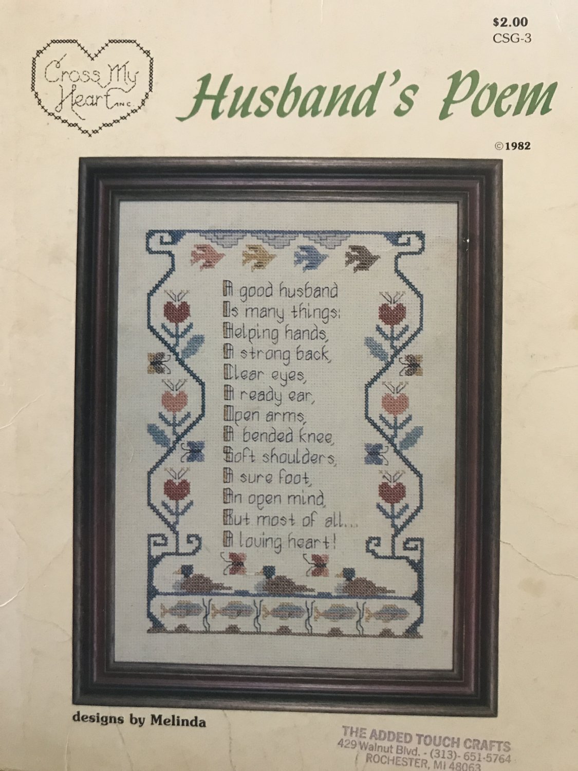 Husband's Poem Cross stitch Pattern Cross My Heart Inc. CSG-3