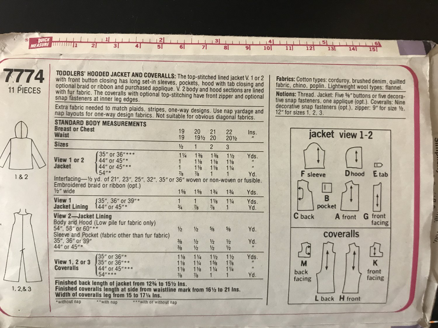 Simplicity 7774 Toddlers' Hooded Jacket and Coveralls Sewing Pattern ...