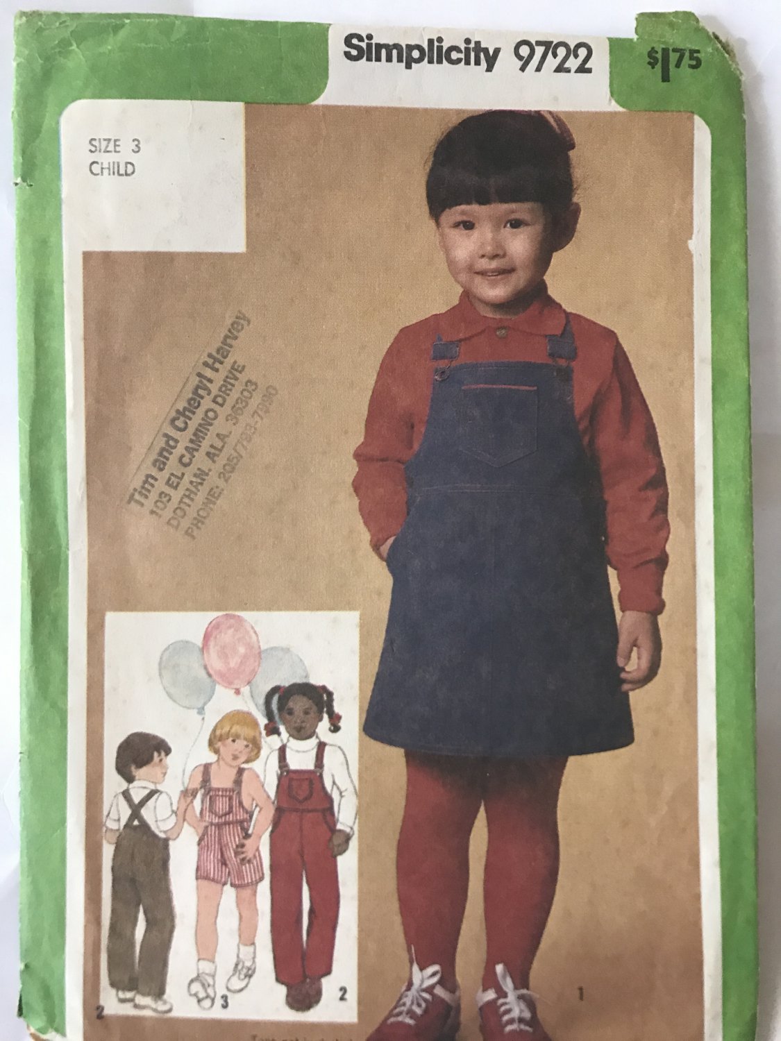 Simplicity 9722 Child's Overalls in Two Lengths and Jumper Sewing ...
