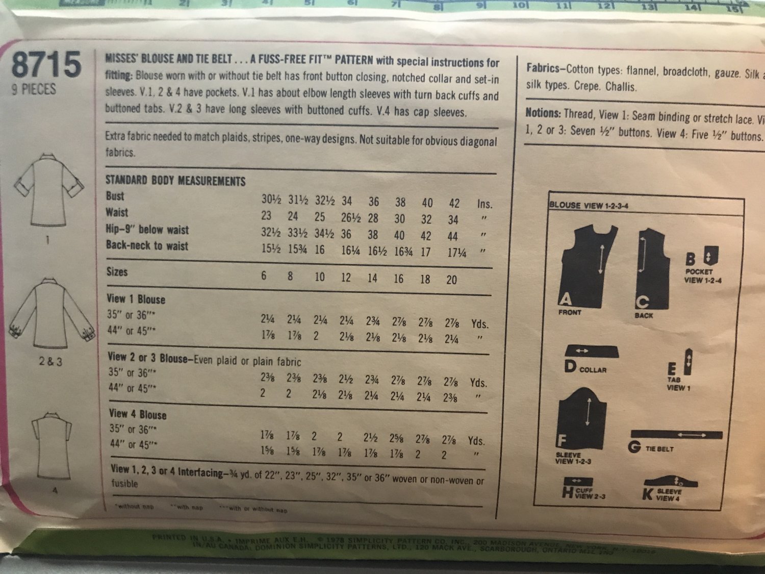 Simplicity 8715 Misses' Blouse and Tie Belt A Fuss-Free Fit Sewing ...