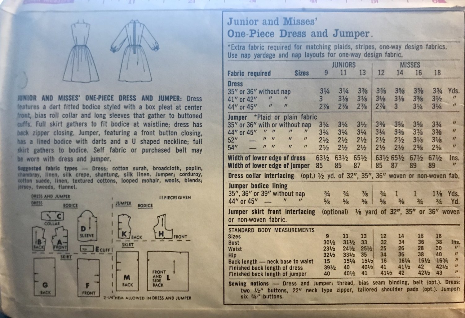 Simplicity 5620 Junior and Misses' One-Piece Dress and Jumper Sewing ...