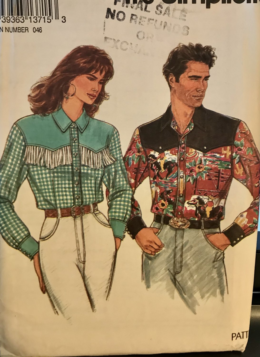 Simplicity 8262 Misses', Men's, or Teen Boy's Western Shirt Sewing ...