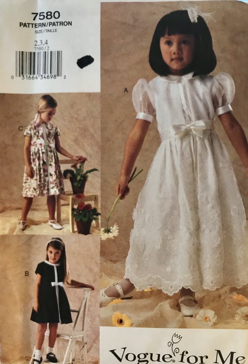 Vogue 7580 Child's dress sewing pattern Sewing Pattern size 2 3 4