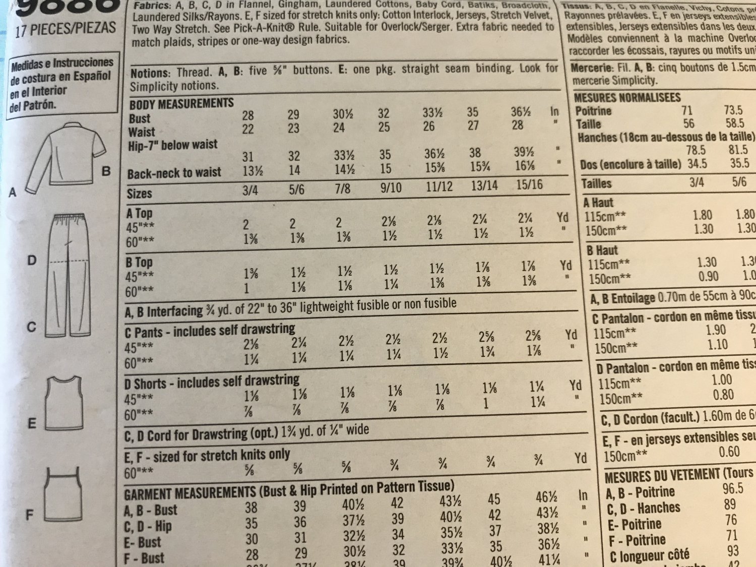 Simplicity 9886 Teen's Pajamas Sewing Pattern Size 11 1/2 - 15/16