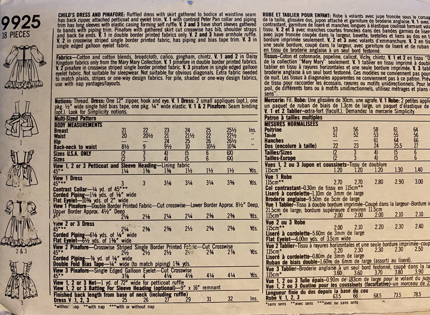 Simplicity 9925 Child's Daisy Kingdom Dress and Pinafore sewing Pattern ...