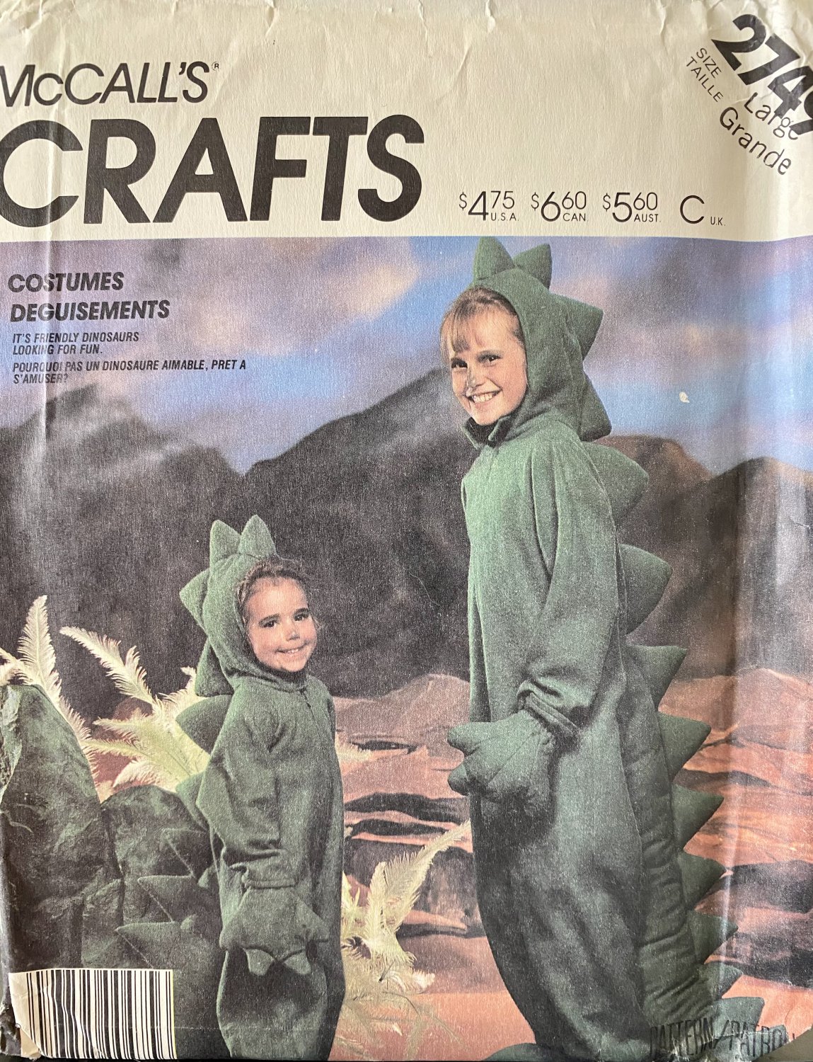 McCall's 2749 Dinosaur costume sewing pattern size child 10 - 12