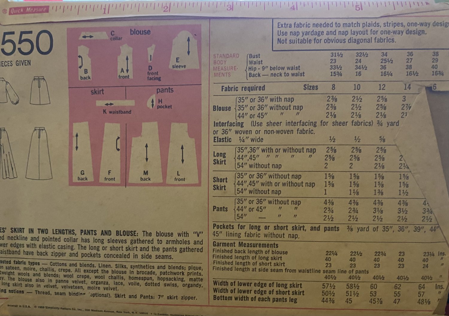 Simplicity 8550 Misses' Skirt in Two Lengths, Palazzo Pants and Blouse ...