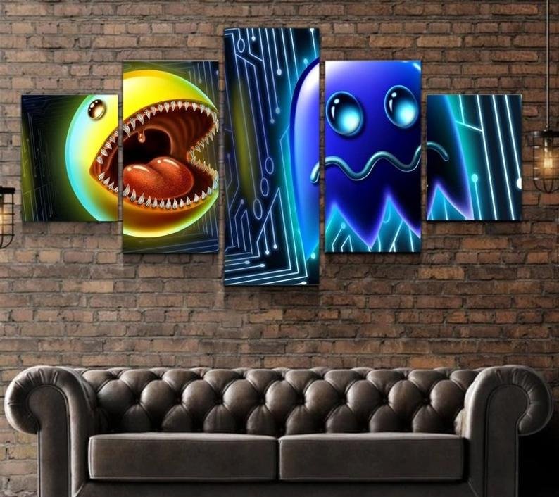 Game Room Canvas Framed / Evil Pacman Wall Art / Arcade Pac Man Poster