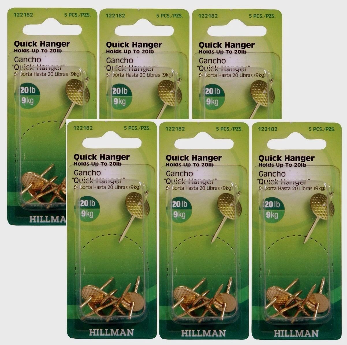 6 Hillman Anchorwire 20 Lb Brass One Piece Gancho Quick Wall Hanger