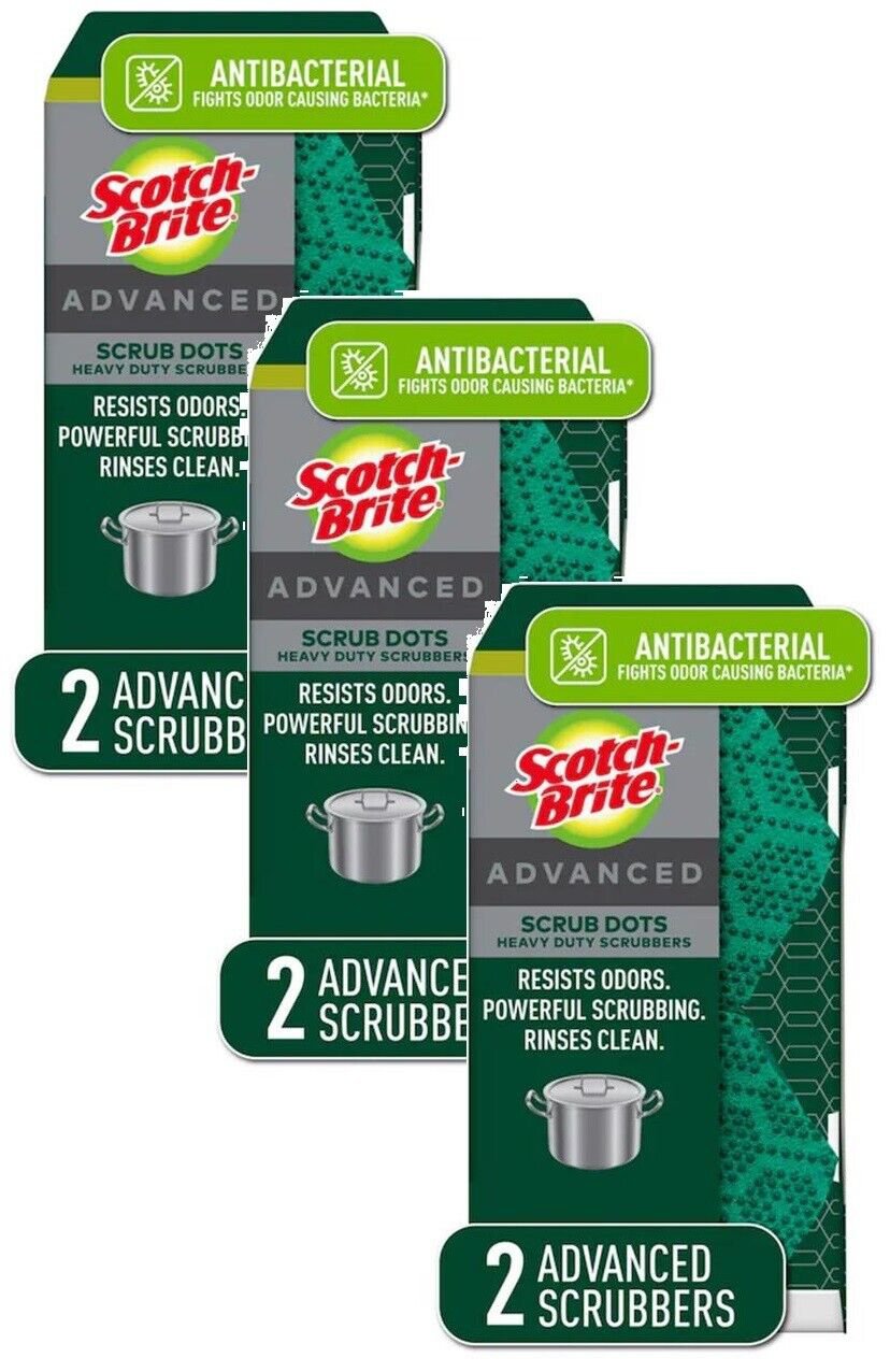 3 ~ 3M Scotch-Brite Heavy Duty Scrubber Sponge Scrub Dots Antibacterial2pk