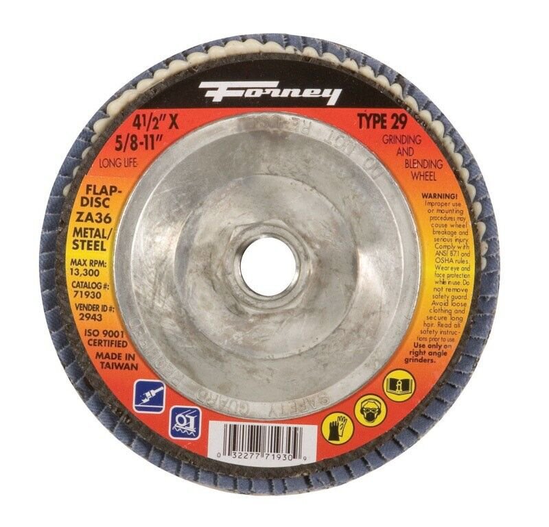 Forney 4-1/2"X5/8-11" Grinding and Blending Flap Disc Wheel ZA36 Metal ...