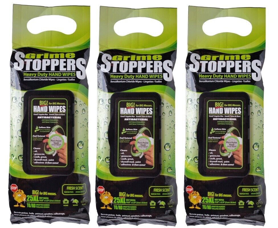 3 ~ Grime Stoppers Fresh Scent Moisturizing Heavy Duty Hand Wipes Dual ...