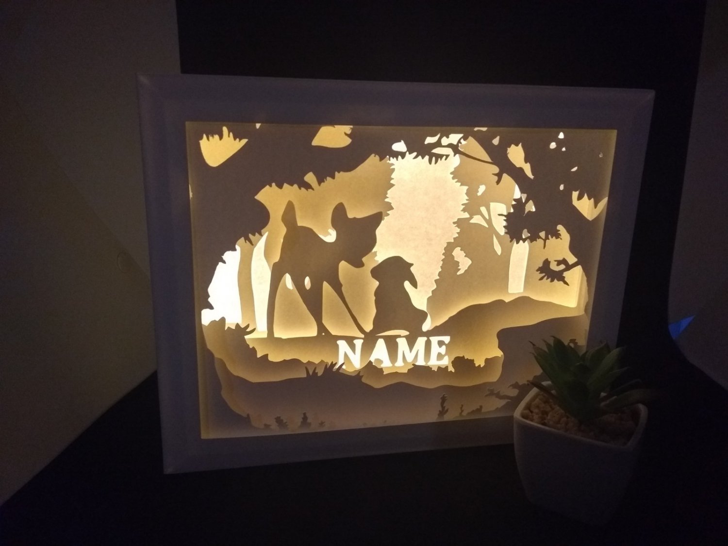 personalised bambi inspired papercut shadow box, night light digital ...