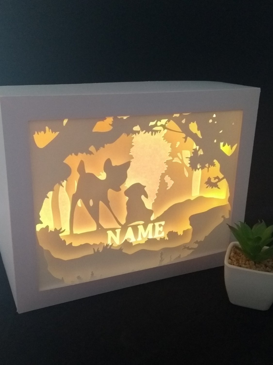 personalised bambi inspired papercut shadow box, night light digital ...