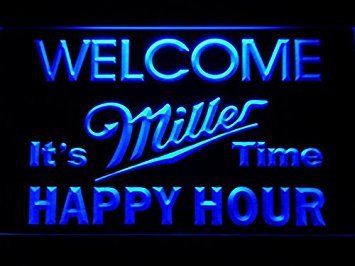 Welcome Miller Time Happy Hour Neon Sign (Light, Bar, LED, Man Cave, 646-B)