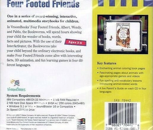 Four Footed Friends (Ages 3-6) (PC-CD, 1995) for Windows - NEW CD in SLEEVE