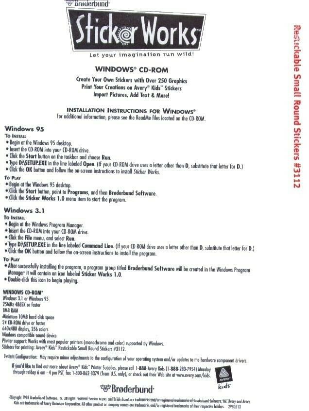 Sticker Works (PC-CD-ROM, 1998) for Windows - NEW CD in SLEEVE