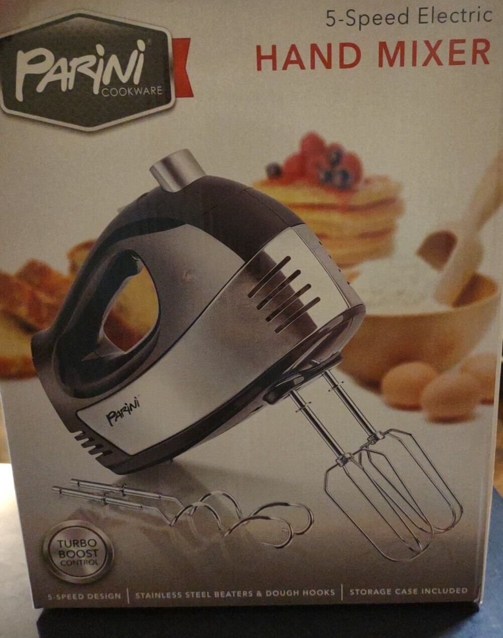 Parini 5 Speed Turbo Boost Electric Hand Mixer with Storage Container NIB