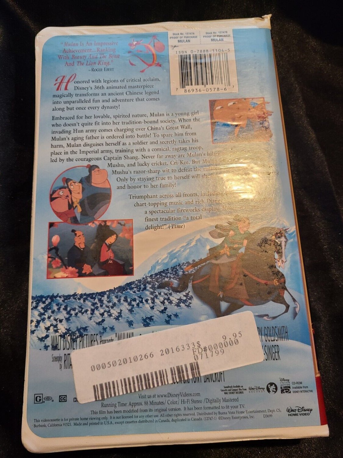Mulan Walt Disney Masterpiece VHS Video Tape #12747 Js