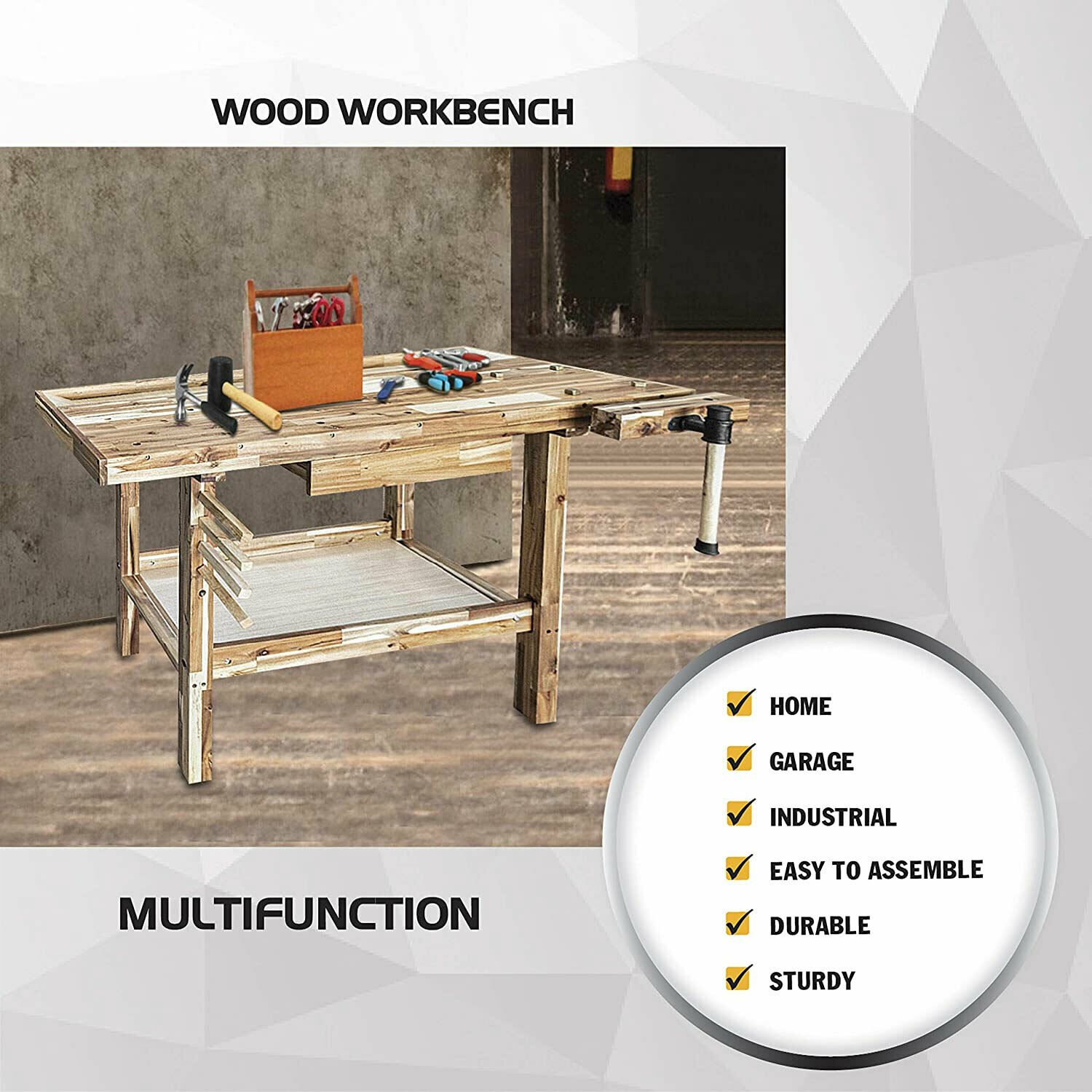 Olympia Tools 48 Inch Acacia Hardwood Woodworking Carpentry Workbench w ...