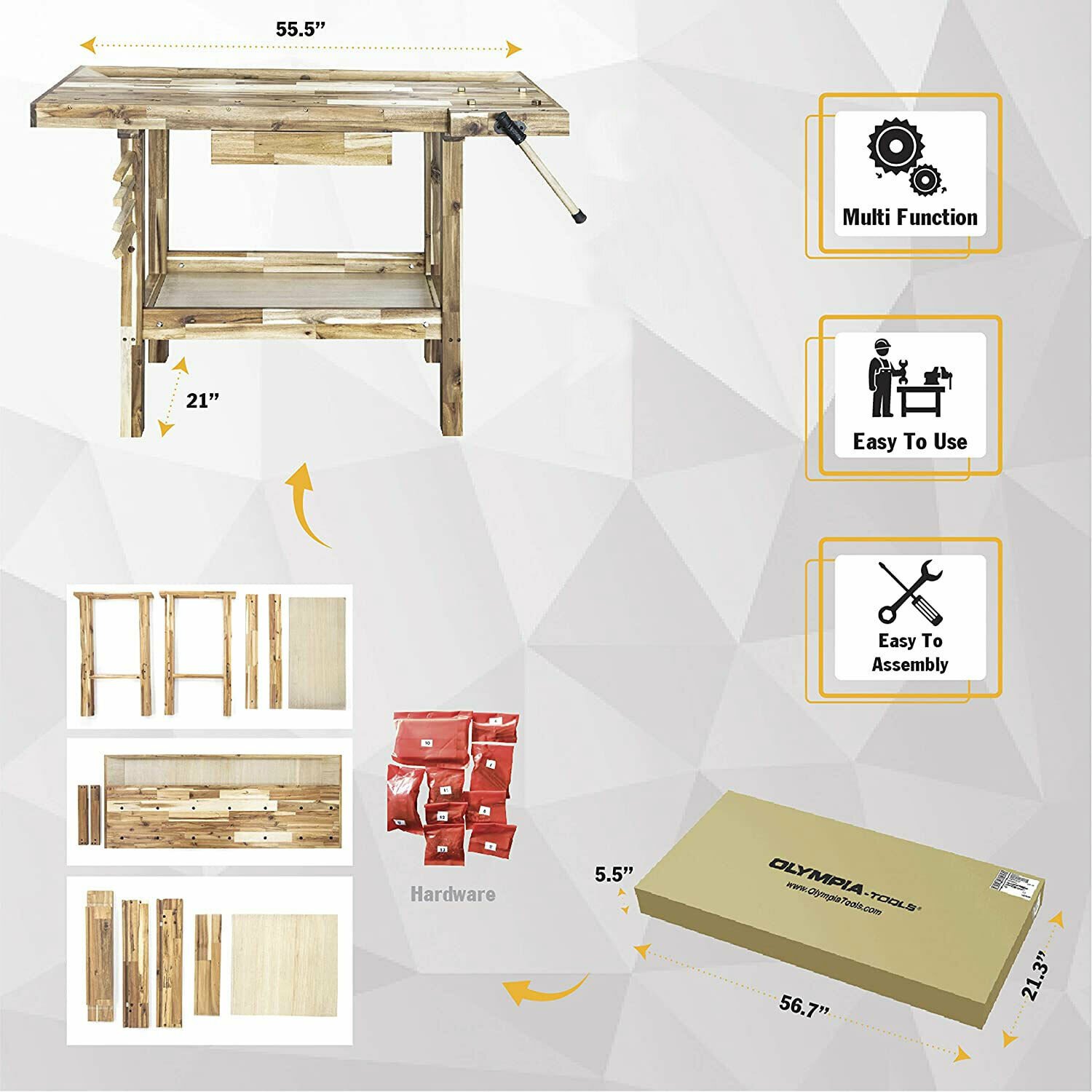 Olympia Tools 48 Inch Acacia Hardwood Woodworking Carpentry Workbench w ...