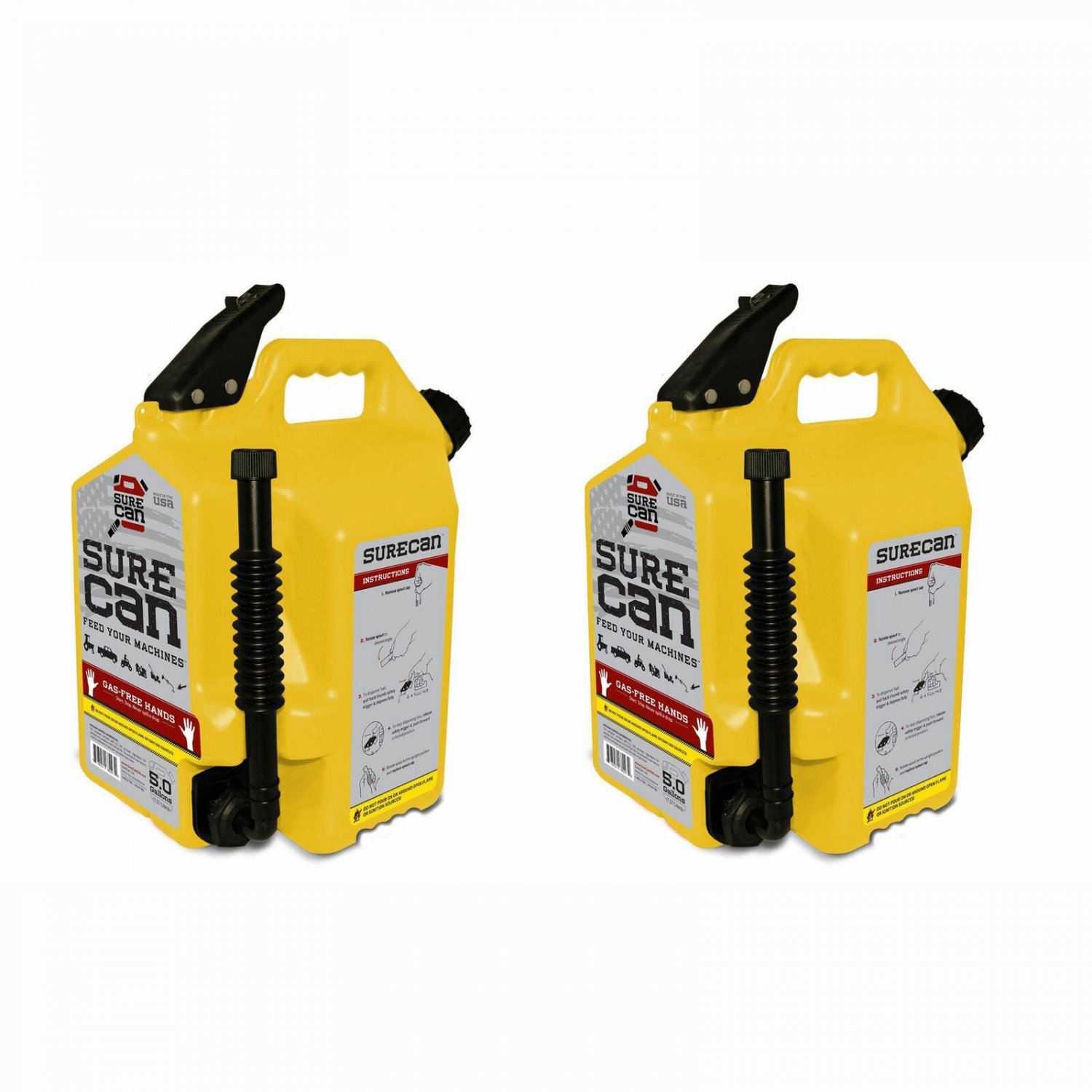 SureCan 5 Gallon Self Venting Diesel Fuel Can w/ Rotating Spout, Yellow (2 Pack)/392632681647