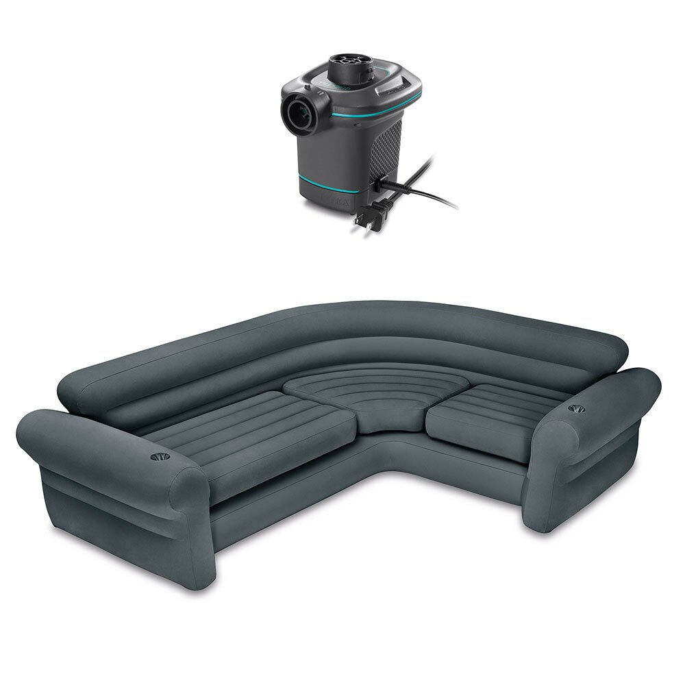 Intex Inflatable Corner Sectional Sofa w/ 120V Quick Fill AC Electric ...