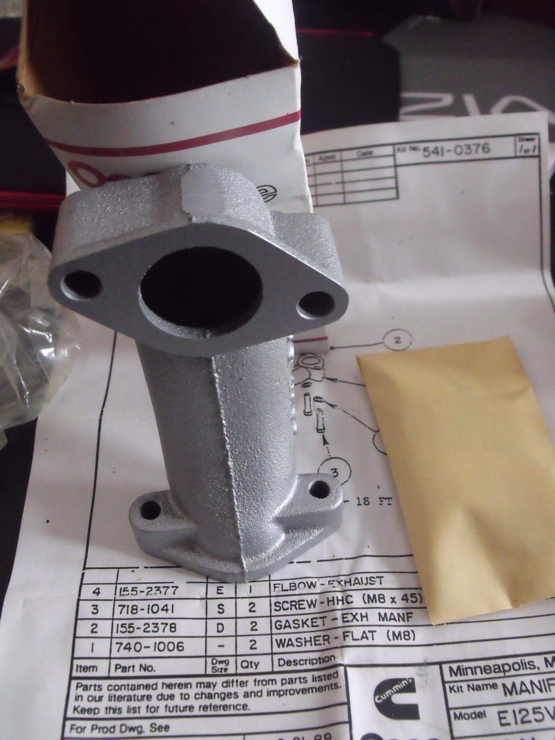 Onan 541-0376 Exhaust Kit (155-2377) L series NEW