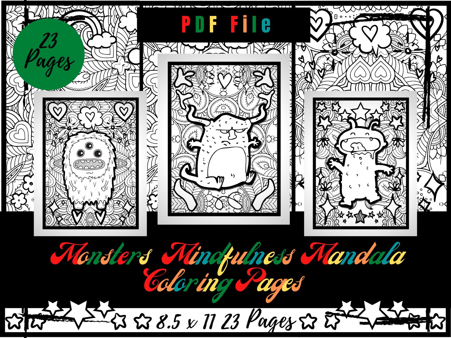 Monsters Mindfulness Coloring Pages, Kids Relaxing Printable Sheets PDF